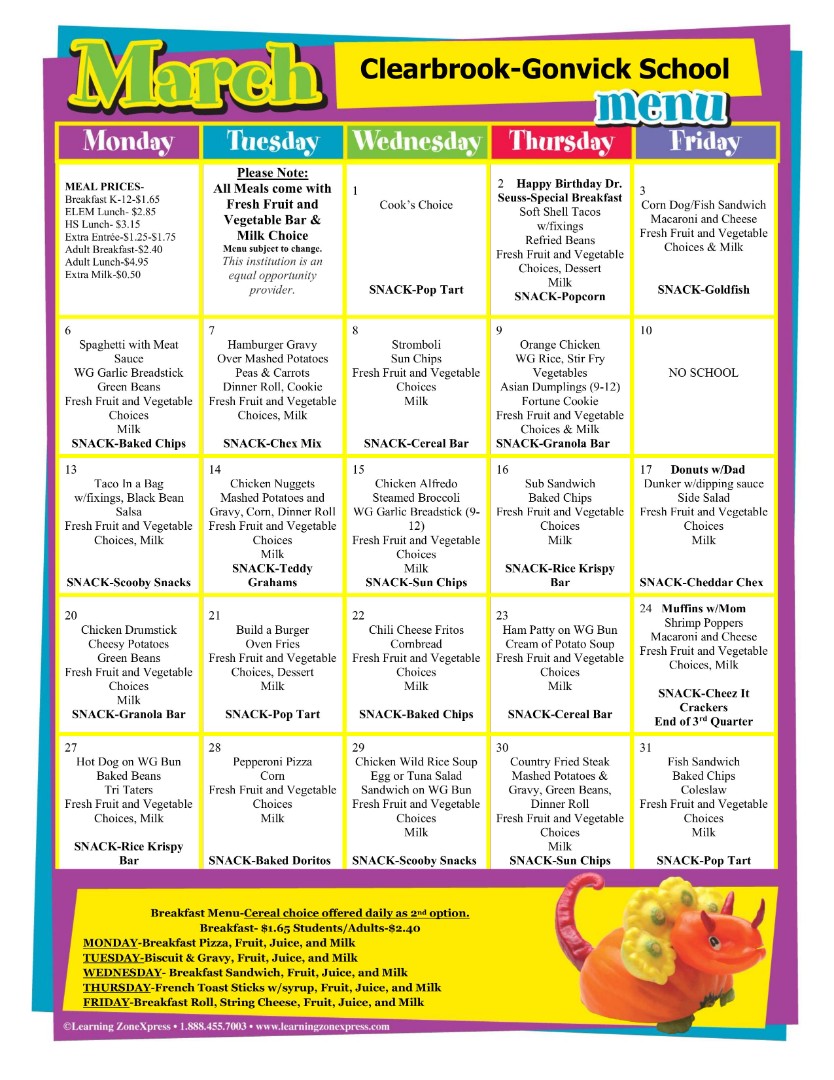 Clearbrook-Gonvick District 2311 - March Lunch Menu