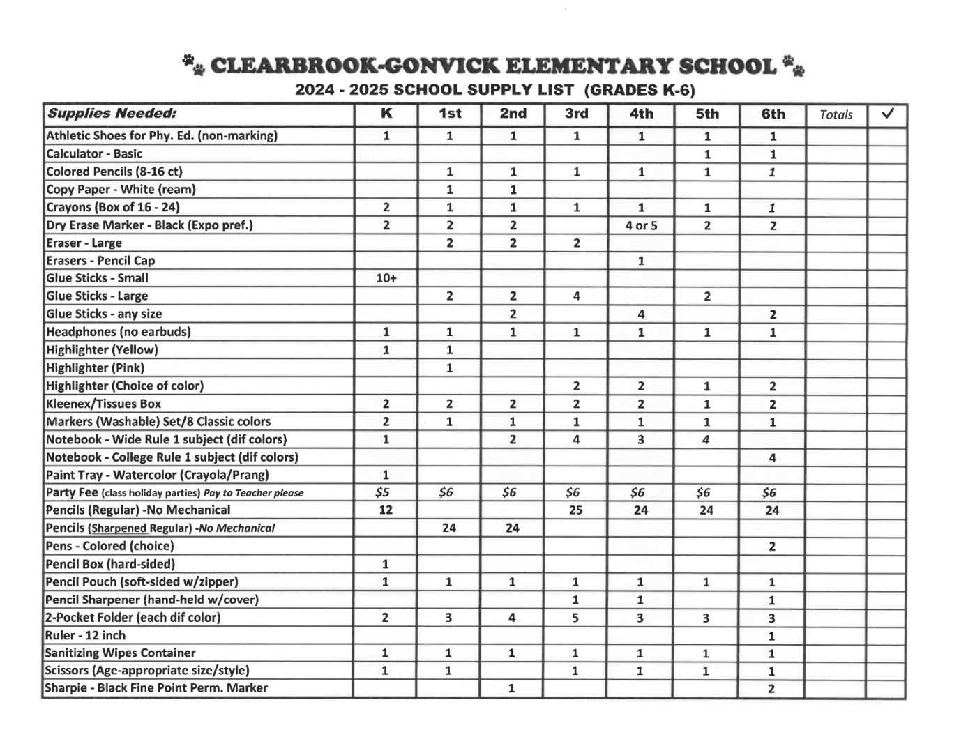 Clearbrook-Gonvick District 2311 - Elementary Supply List