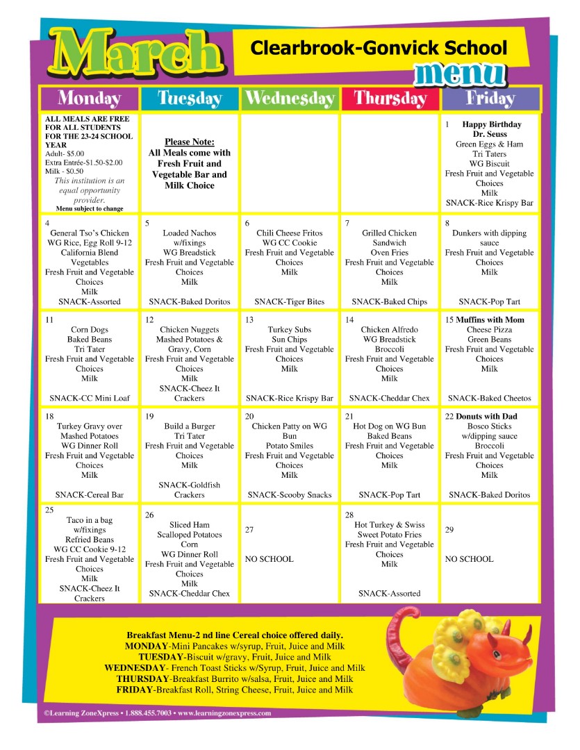 Clearbrook-Gonvick District 2311 - March Lunch Menu