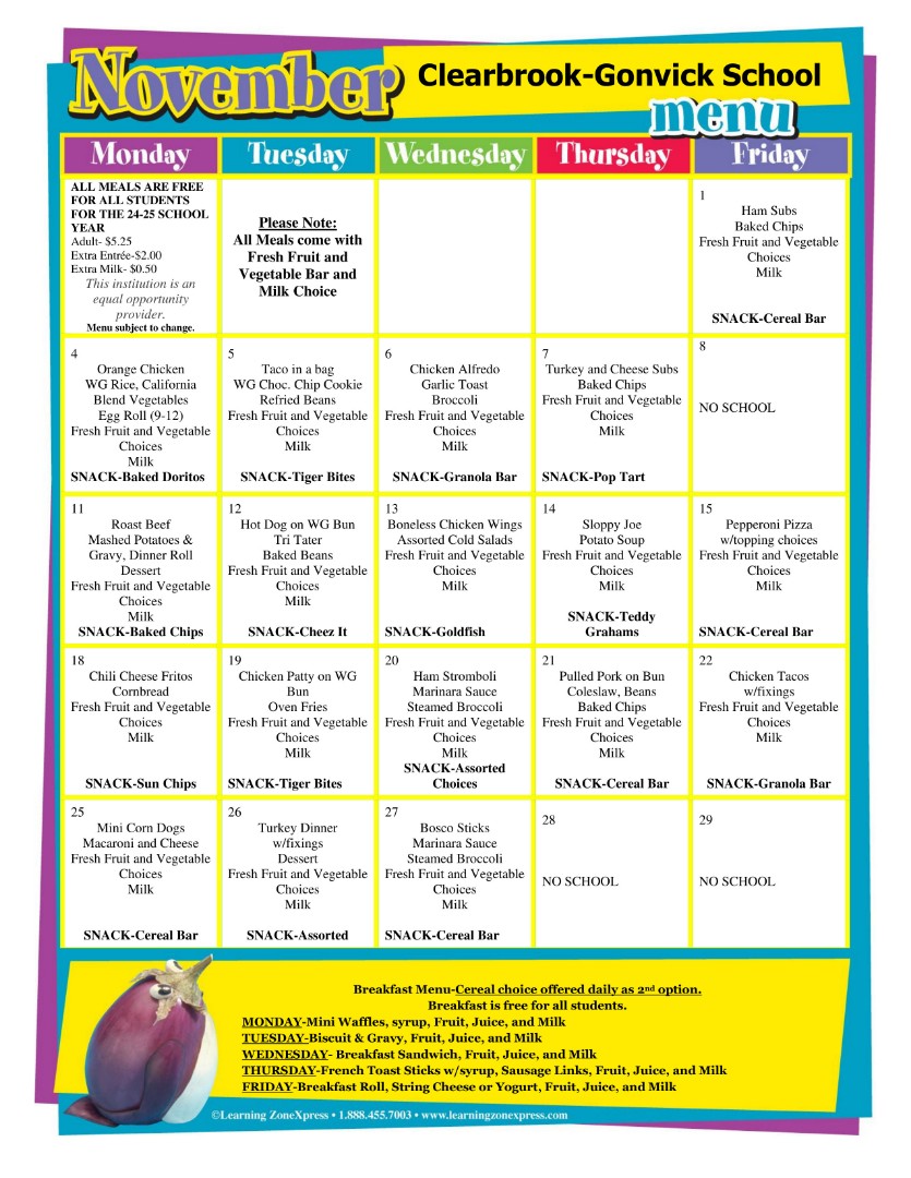 Clearbrook-Gonvick District 2311 - November Lunch Menu